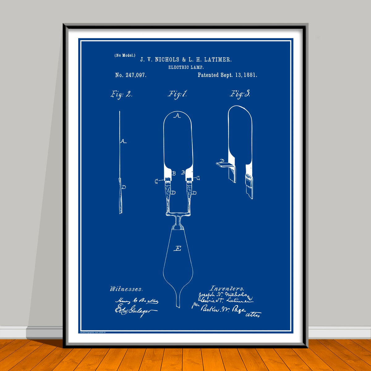 1881 J.V. Nichols & L.H. Latimer Electric Lamp Patent Print - Unfr ...