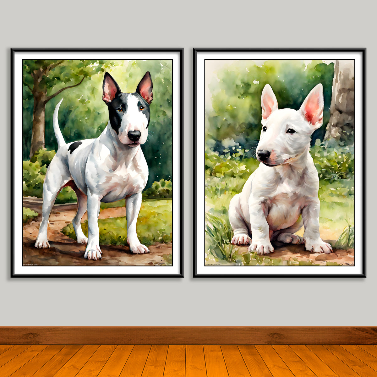 Bull Terrier Watercolor Art Prints Puppy, Adult or Matching Set | Unfr ...