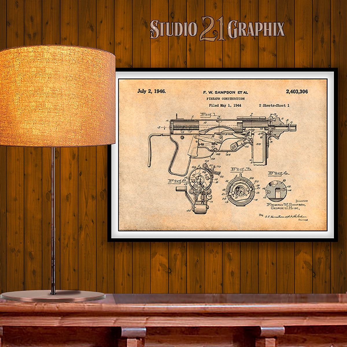 1944 M3 Submachine Gun Patent Print - UNFRAMED – Studio 21 Graphix