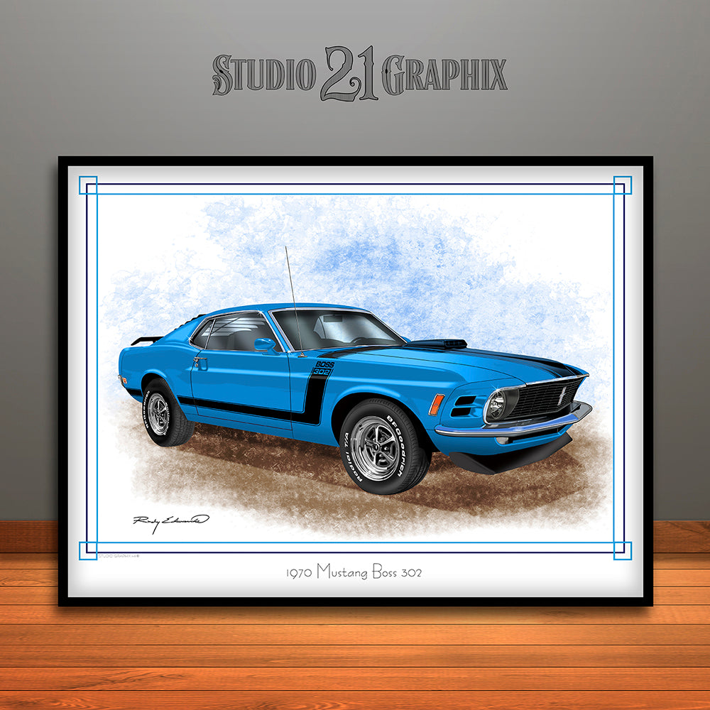 Boss 302 Mustang 1970 Drawing Boss 302 Engine Ford Mustang Fastback
