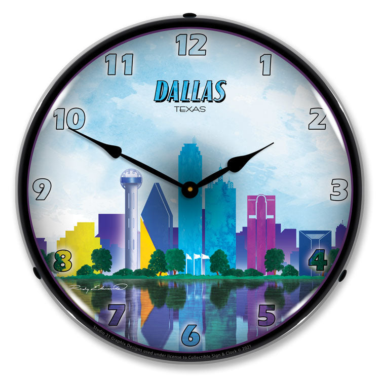 Dallas City Skyline LED Clock – Studio 21 Graphix