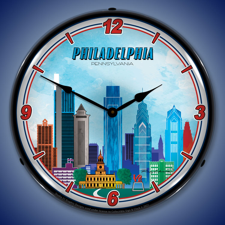 Philadelphia City Skyline LED Clock – Studio 21 Graphix